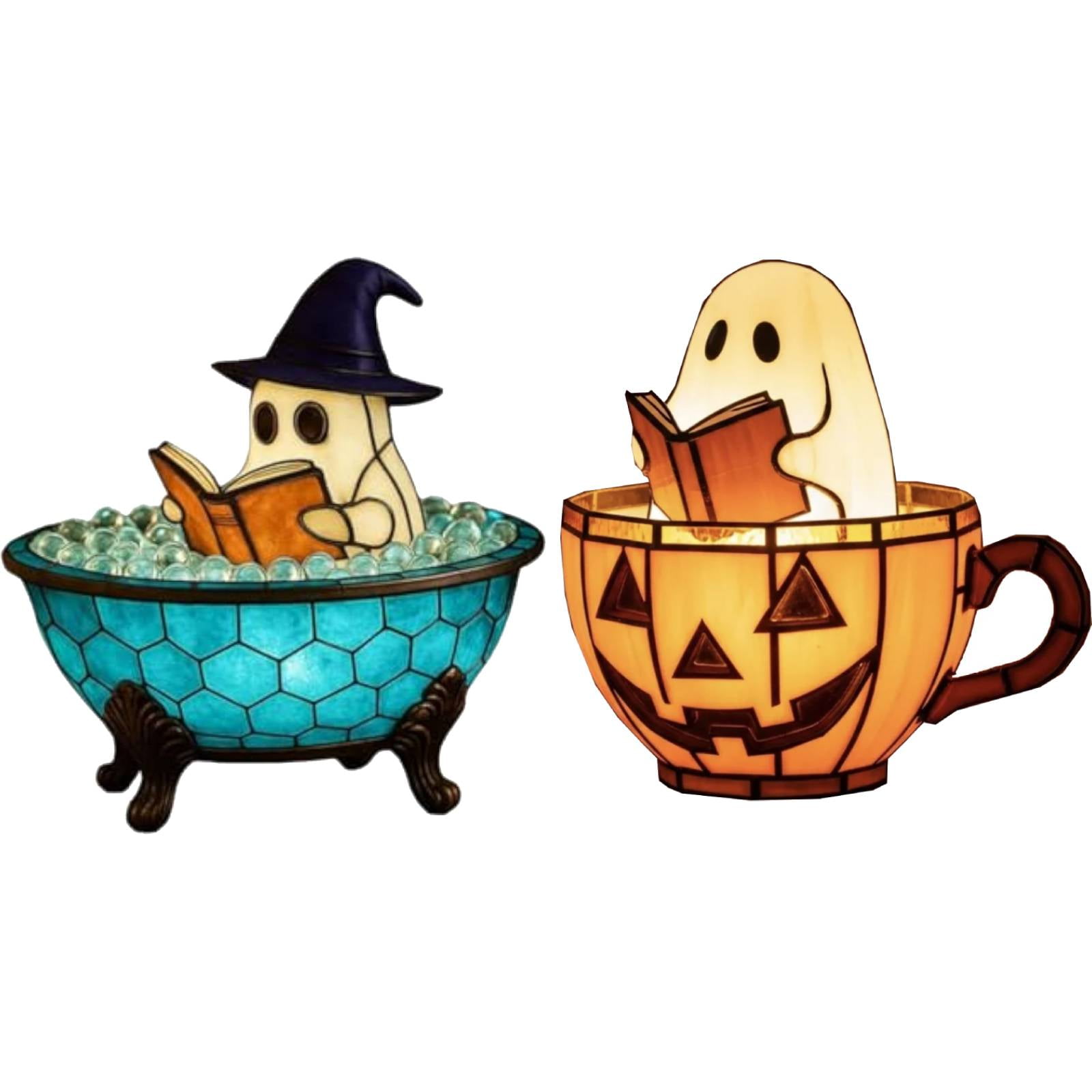 Ghost Reading Book Lamp, Handmade Cute Halloween Ghost Night Light with ...