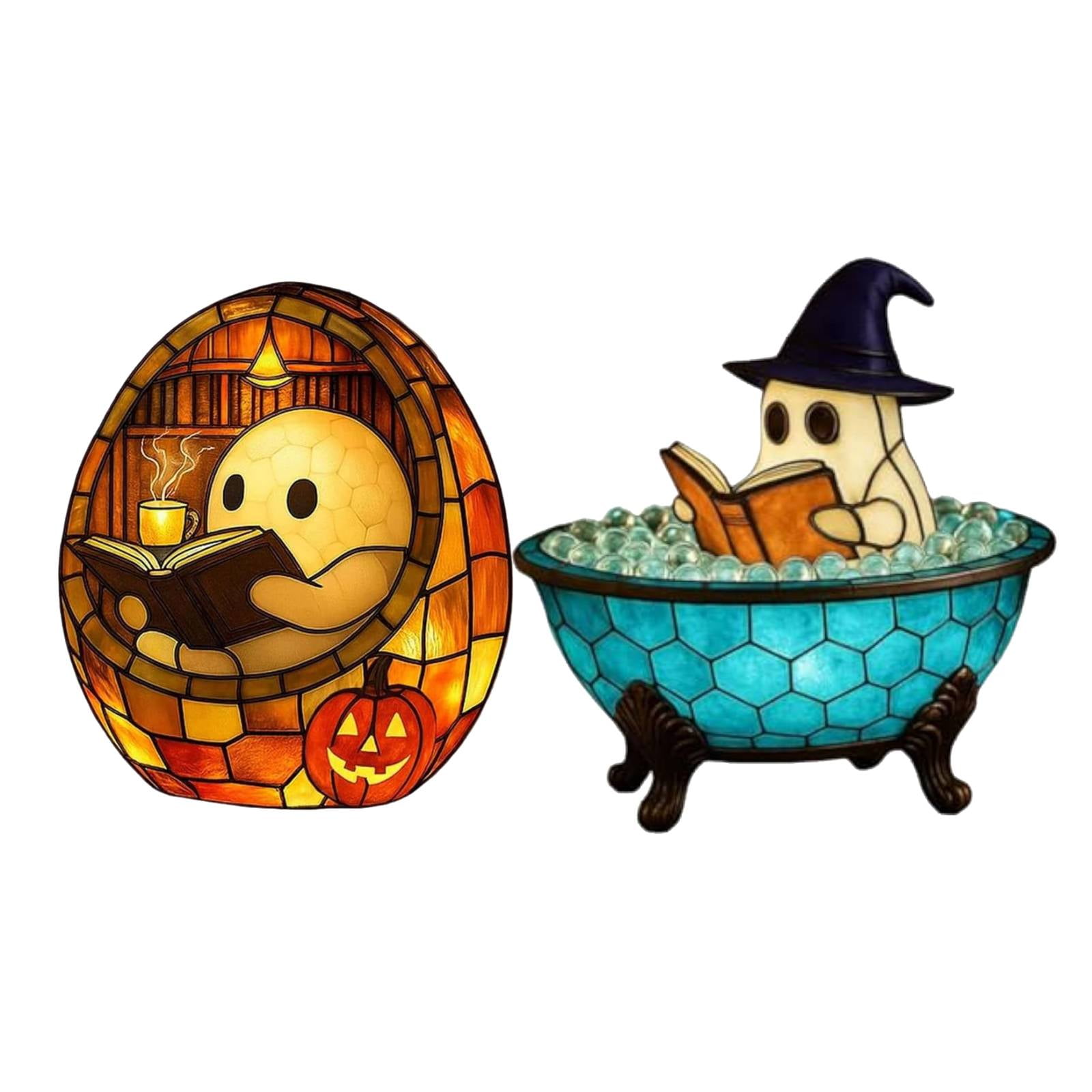 Ghost Reading Book Lamp, Handmade Cute Halloween Ghost Night Light with ...