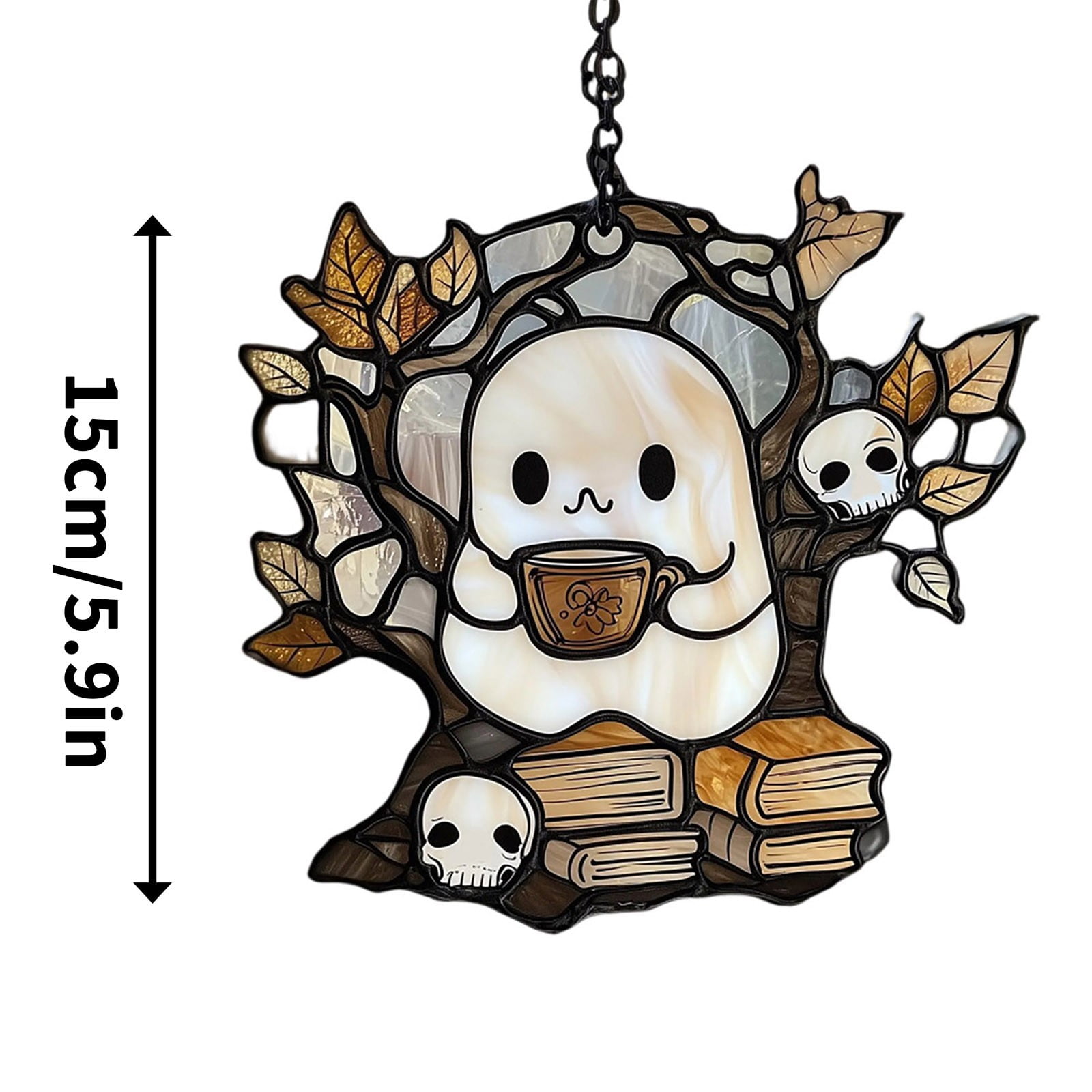 Ghost Reading Book Suncatcher, Halloween Hanging Ghost Decorations ...