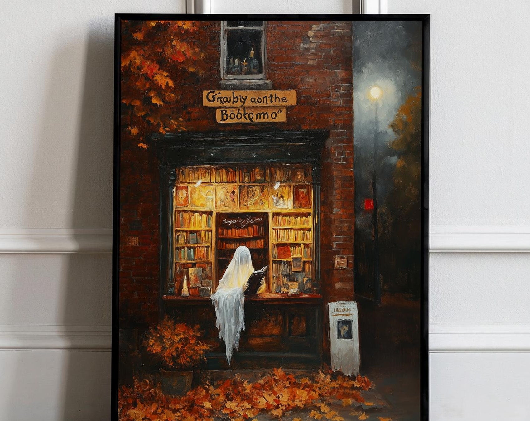 Ghost Reading Book print, Vintage Art Poster, Dark Academia, Haunting ...