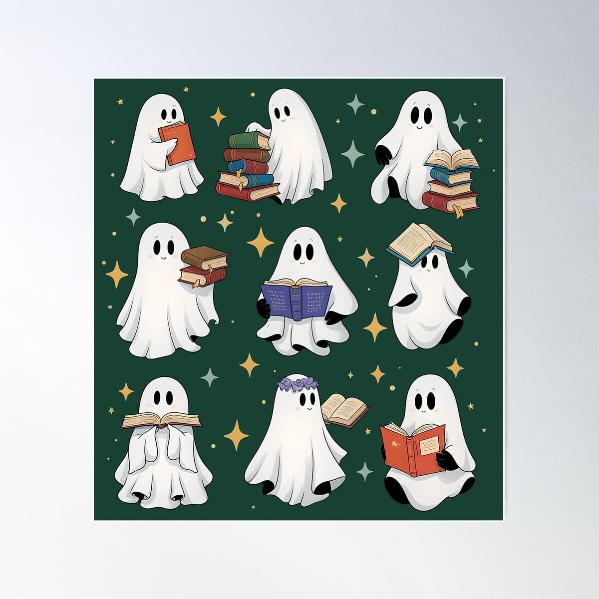 Ghost Reading Books Poster Wall Art, Modern Wall Decor For Living Room ...