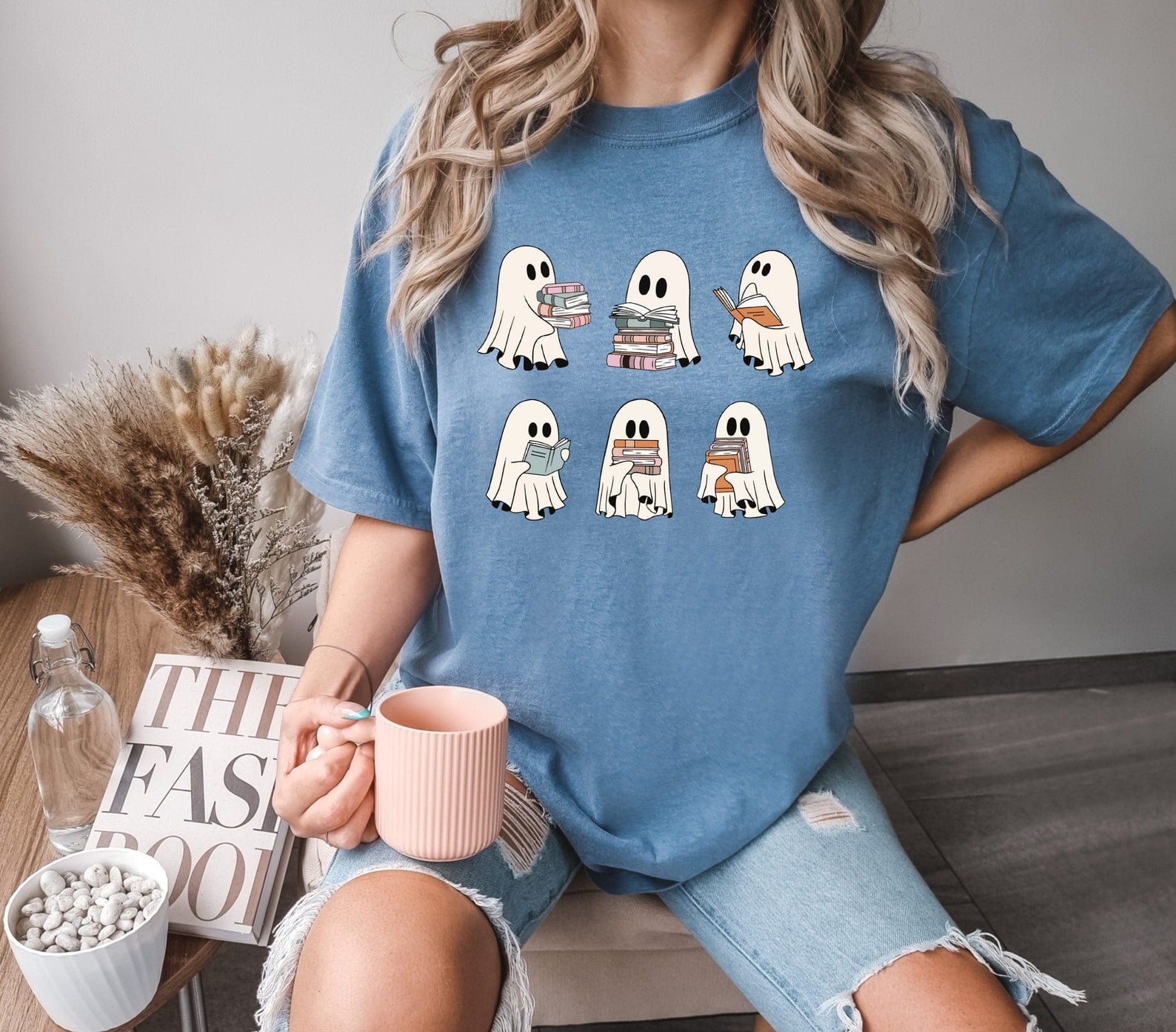 Ghost Reading Books Shirt, Halloween Teacher Gift, Ghost Reading Book ...