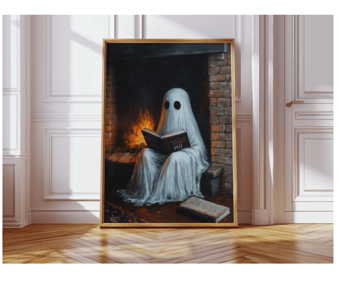 Ghost Reading By Fire Vol Ii Cozy Gothic Art Print Haunted Library Wall ...