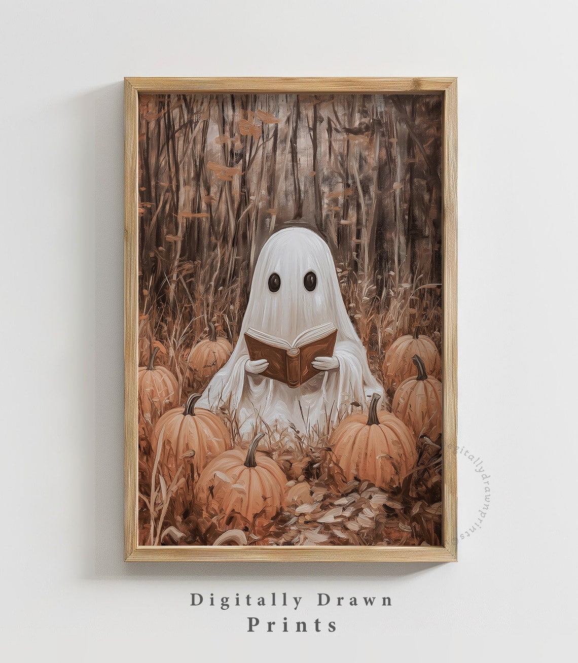 Ghost Reading In Pumpkin Autumn Field, Rustic Decor, Spooky Ghost ...