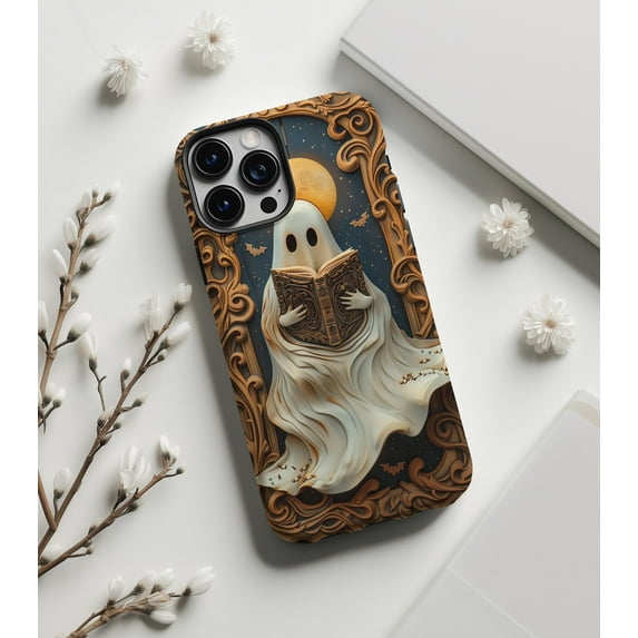 Ghost Reading Moon Bats Gothic Bookish Case for iPhone 17 11 12 13 14 ...