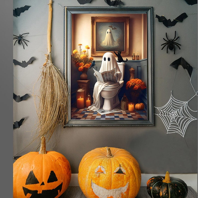 Ghost Reading A Newspaper On Toilet Printable Portrait For Halloween ...