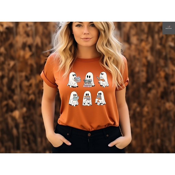 Ghost Reading T-shirt, Teacher Halloween Shirts, Librarian Shirt, Book ...
