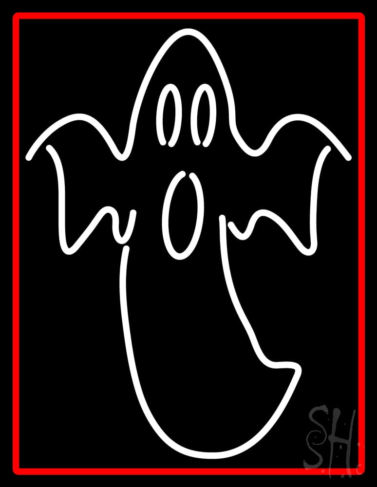 Ghost With Red Border LED Neon Sign 19 x 15 - inches, Clear Edge Cut ...