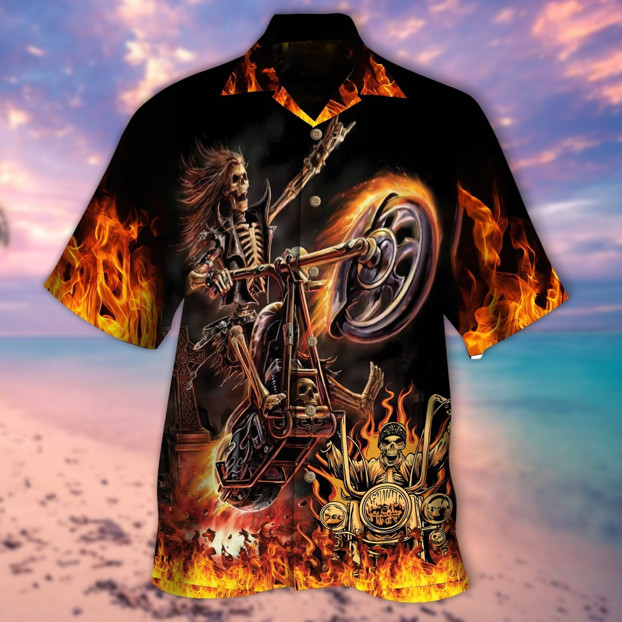 Ghost Rider On Fire Full Printed Hawaii Aloha Beach Shirt, Summer Skull ...