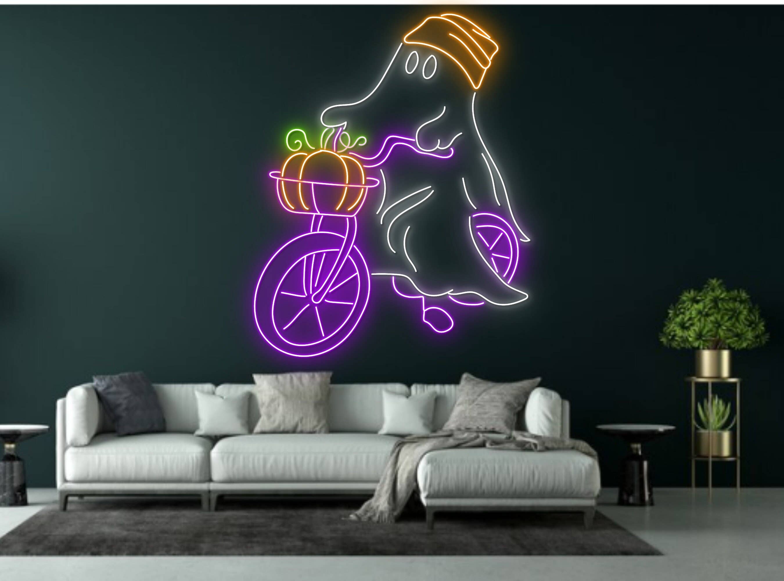 Ghost Riding Bike Neon Sign, Halloween Home Party Décor - Walmart.com