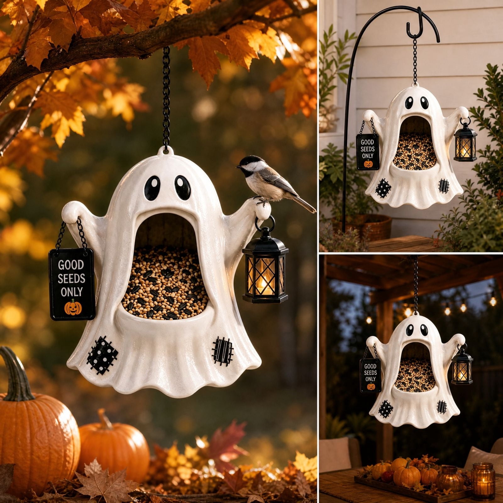 Ghost Shaped Bird Feeder,Halloween Spooky Hanging Bird Feeders with ...