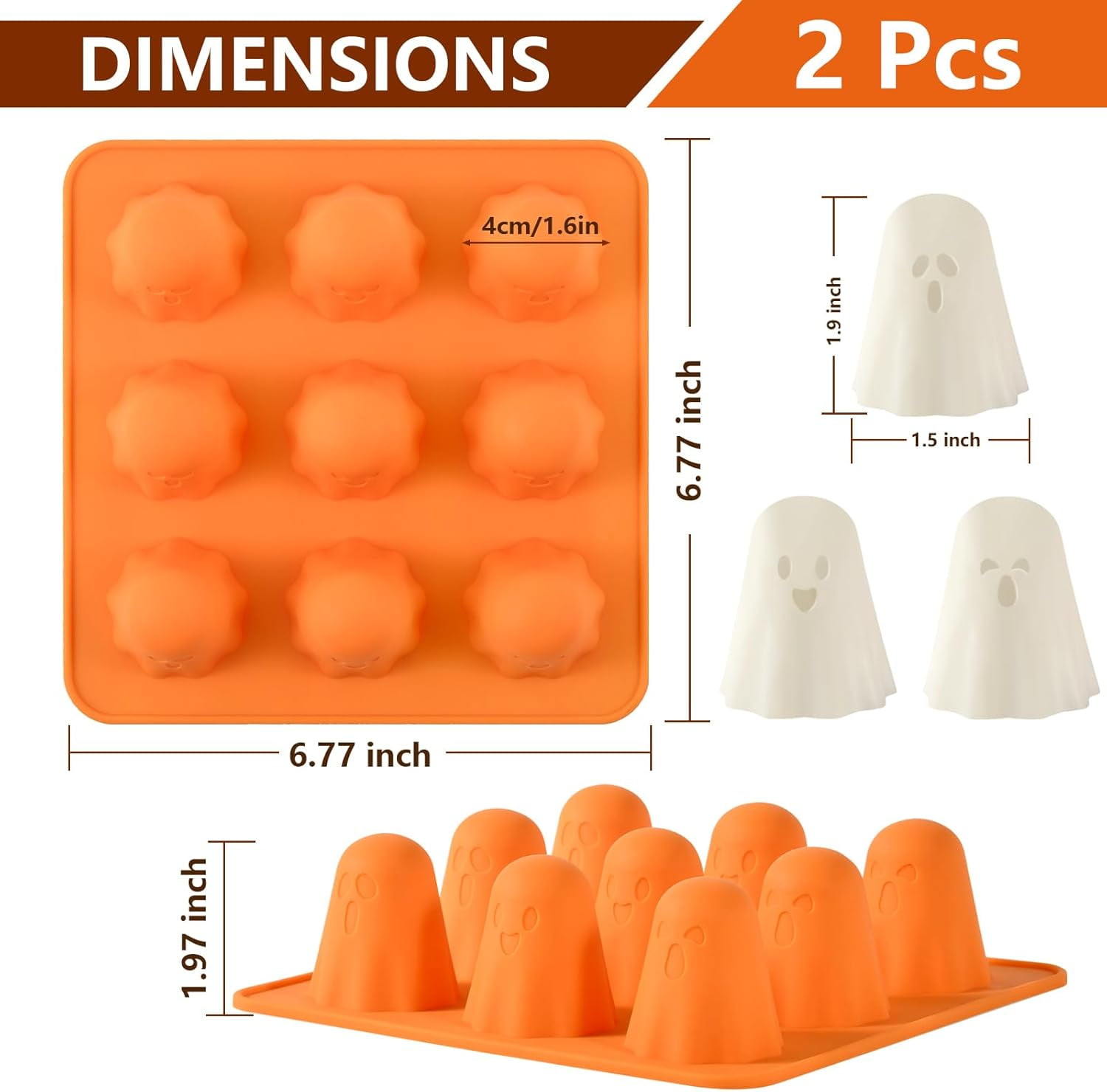 Ghost Silicone Molds 1 Packs Non-Stick 3D Chocolate Molds 9-Cavity Cute ...