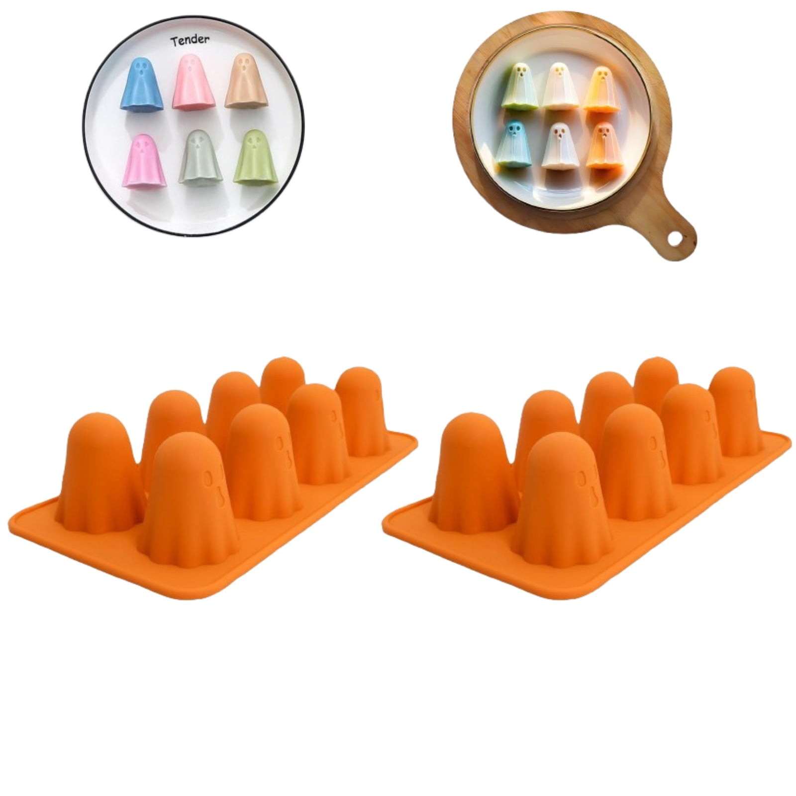 Ghost Silicone Molds 2 Packs Non-Stick 3D Chocolate Molds 8-Cavity Cute ...