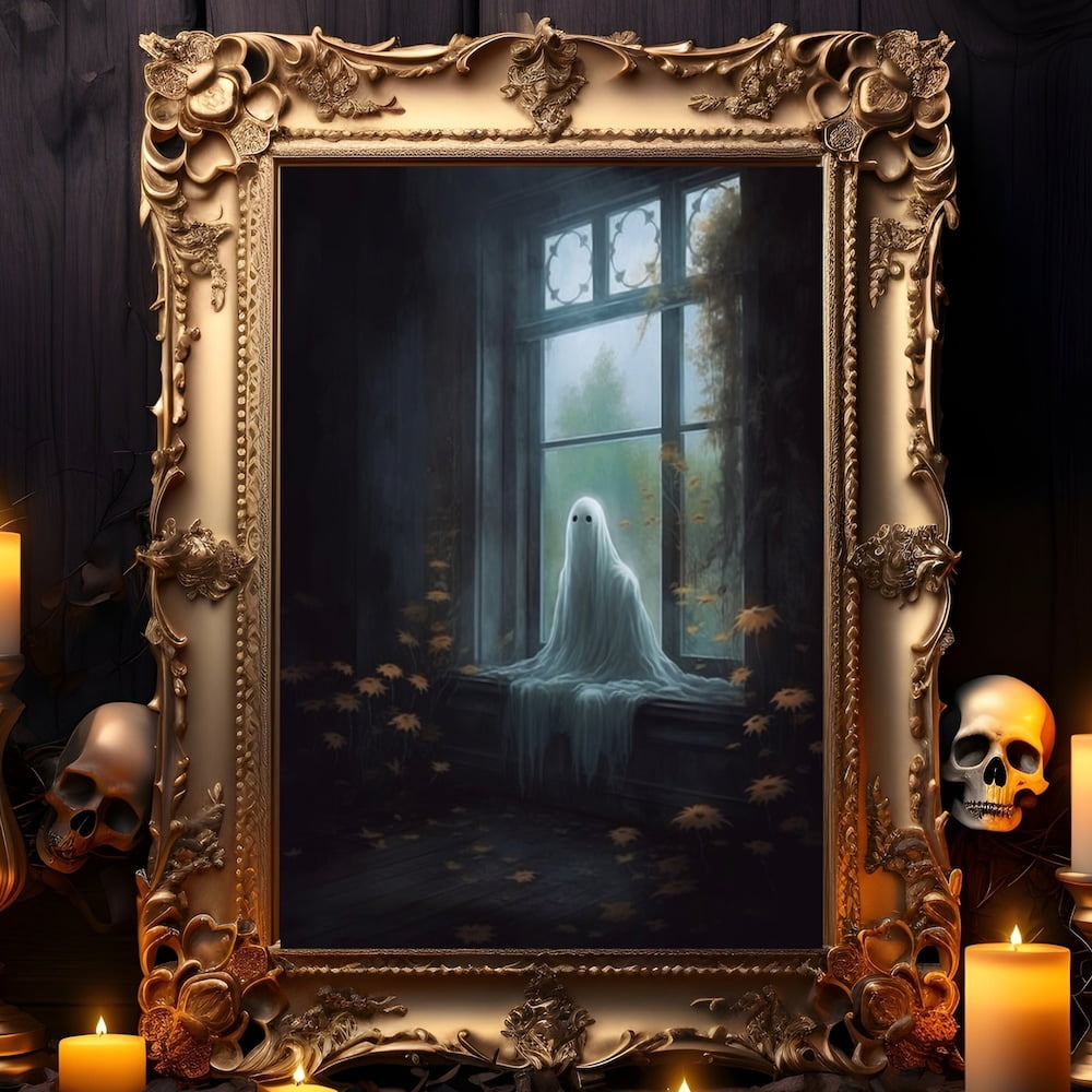 Ghost Sitting On Sill Digital Print Vintage Hal.Low.Een Poster Hal.Low ...