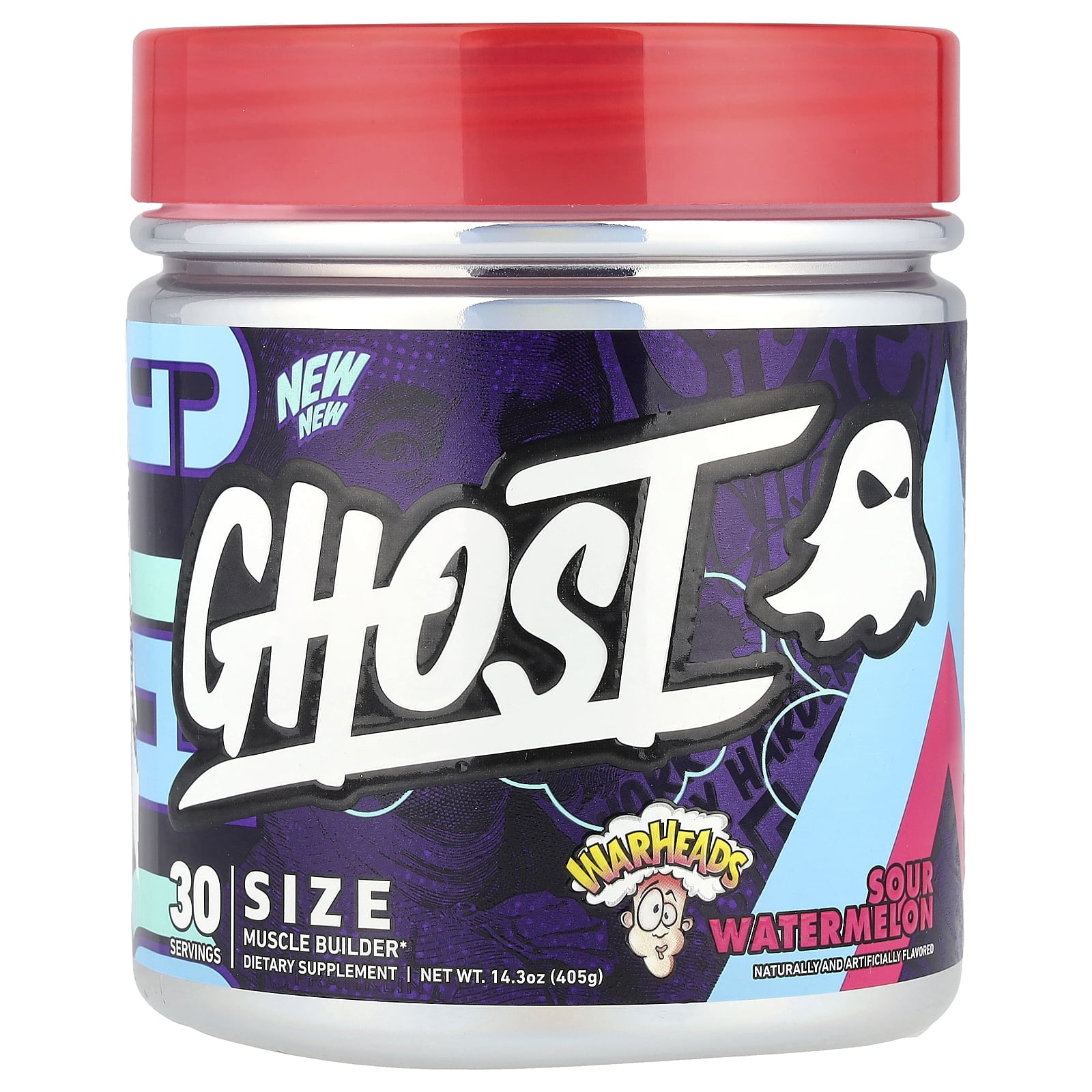 Ghost Size, Muscle Builder, Warheads® Sour Watermelon, 14.3 oz (405 g ...