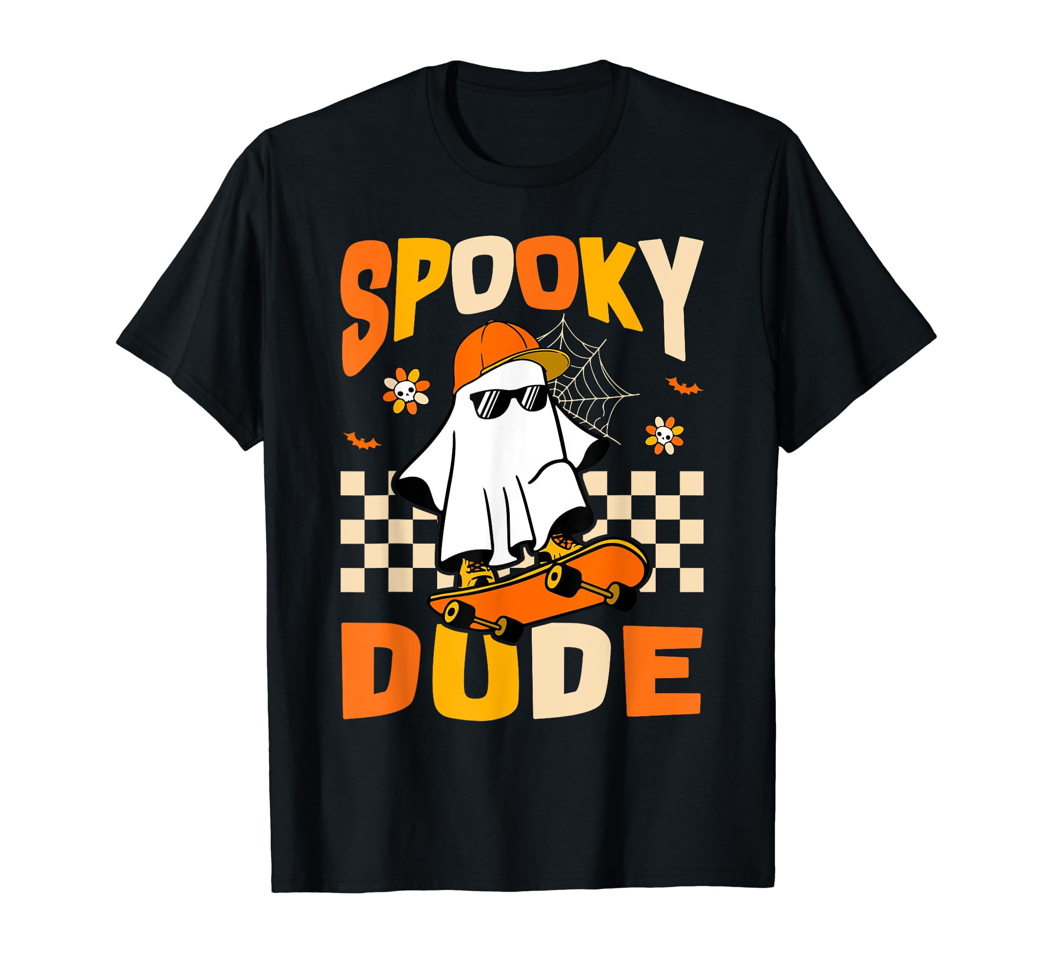Ghost Skateboard Spooky Dude Groovy Halloween Boo Men Boys T-Shirt ...