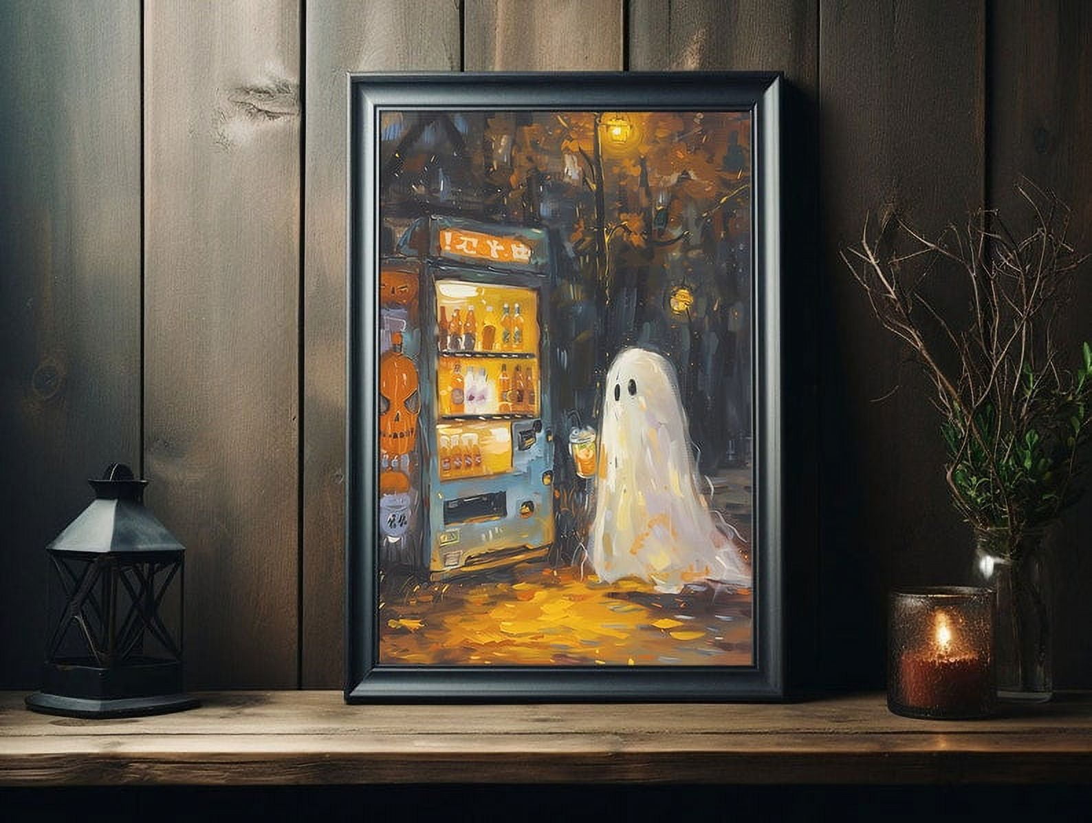 Ghost Stand Beside Vending Machine Poster Print, Halloween Poster ...