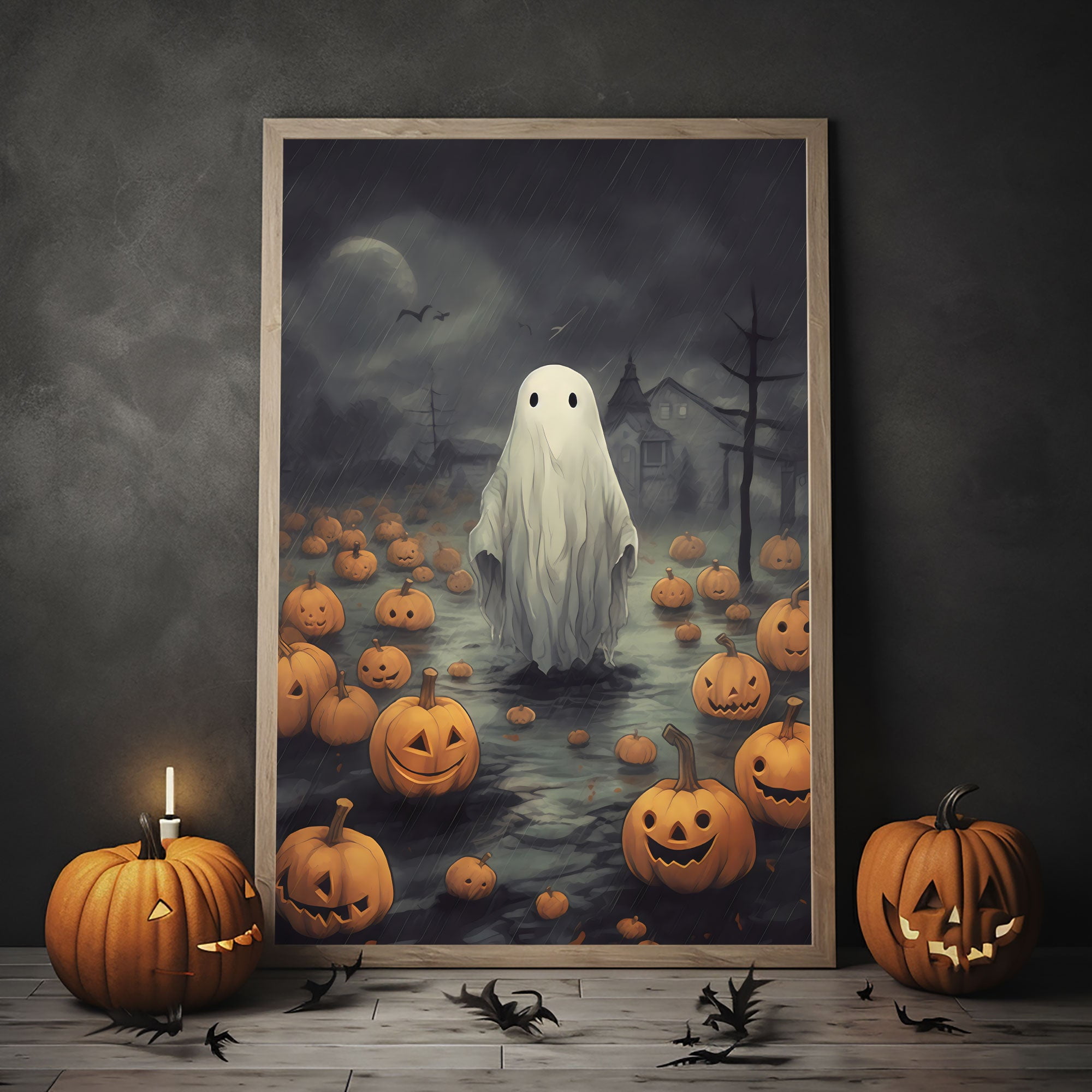 Ghost Standing In The Rain Poster Print, Boo Ghost Poster, Halloween ...