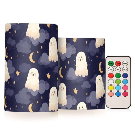 Ghost Star Moon Flameless LED Candle Set with Remote, Battery Operated ...