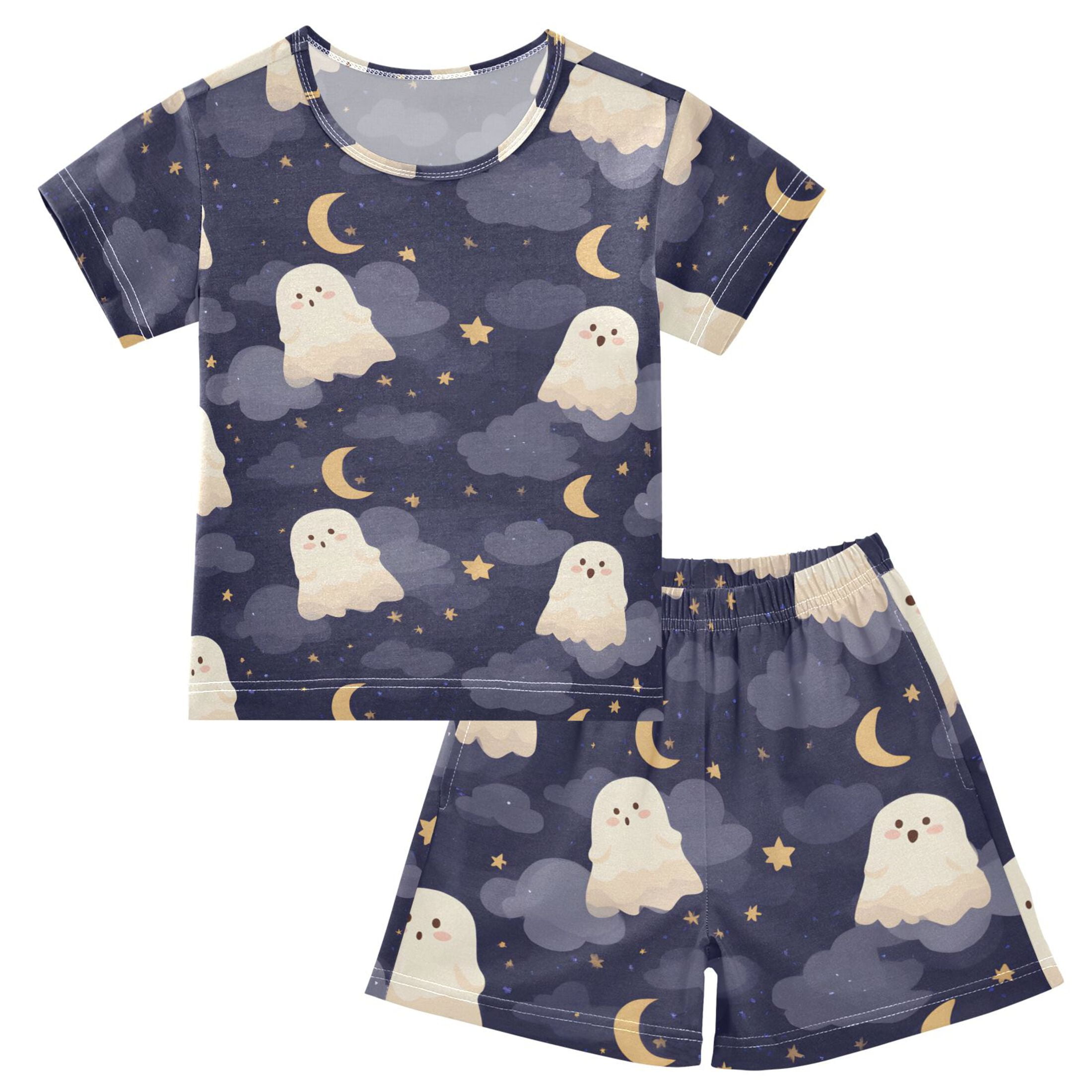 Ghost Star Moon Summer Pajama Set Soft Cotton Short Sleeve Sleepwear ...