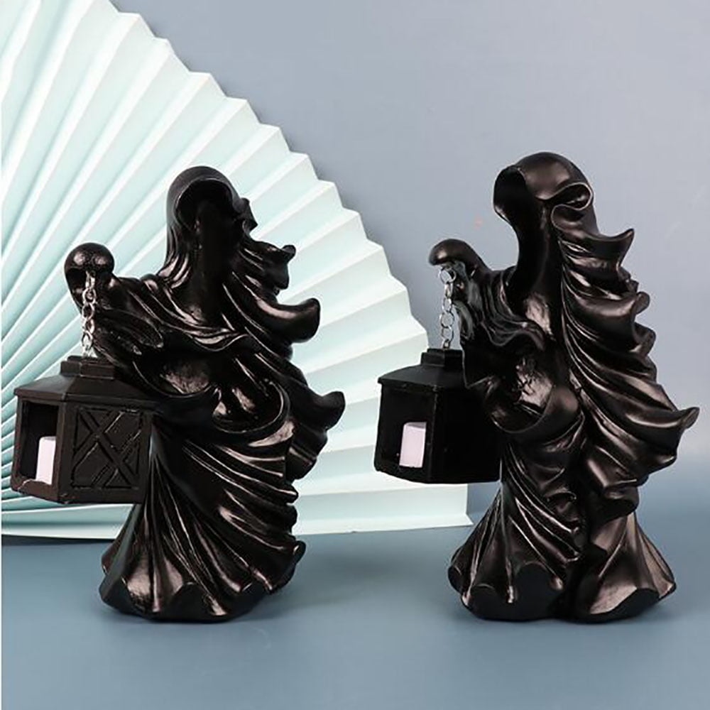 Ghost Statue w/ Light Black Resin Statue Halloween Decor Garden Yard ...
