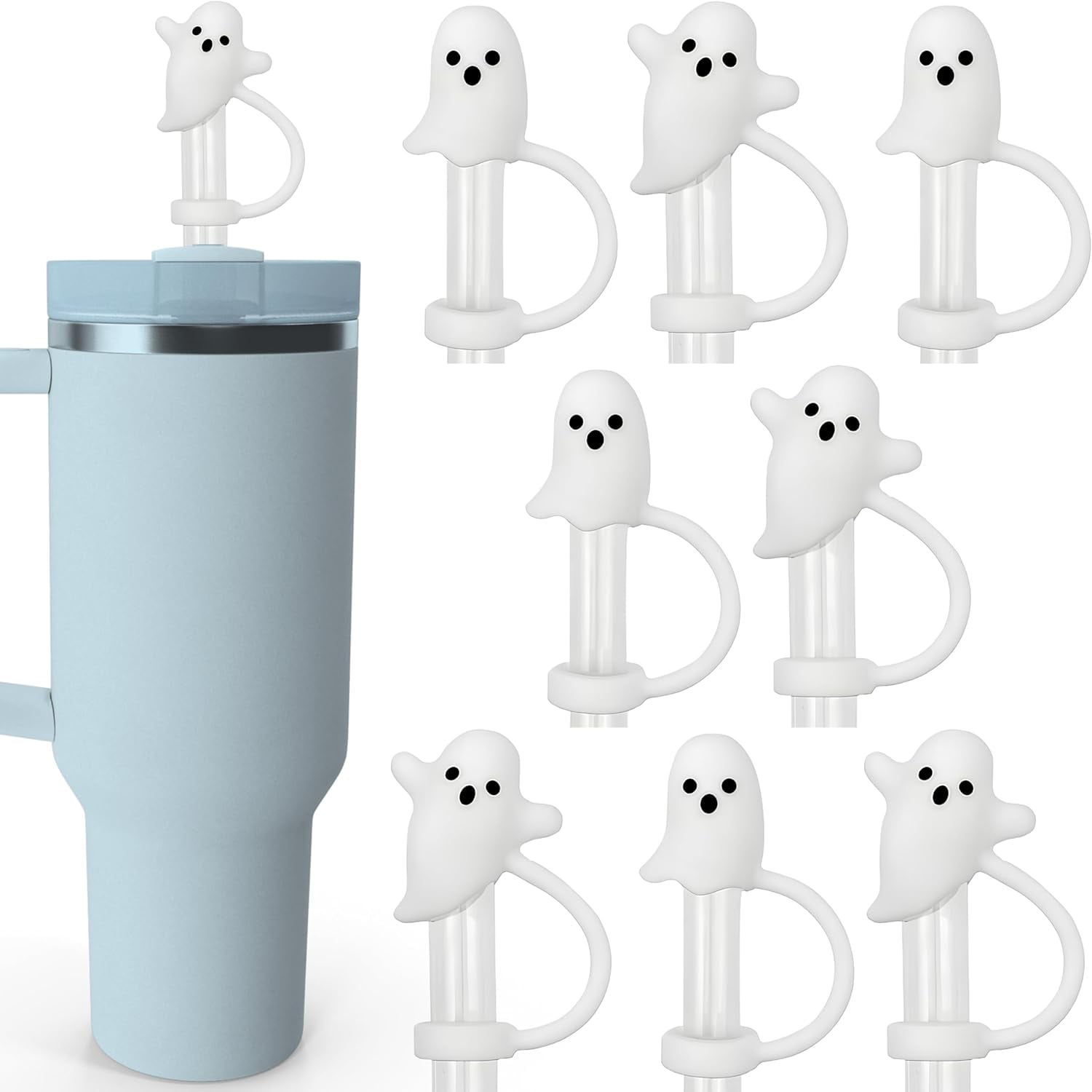 Ghost Straw Toppers Set, Scary & Cute Ghost Straw Cover Cap for Stanley ...