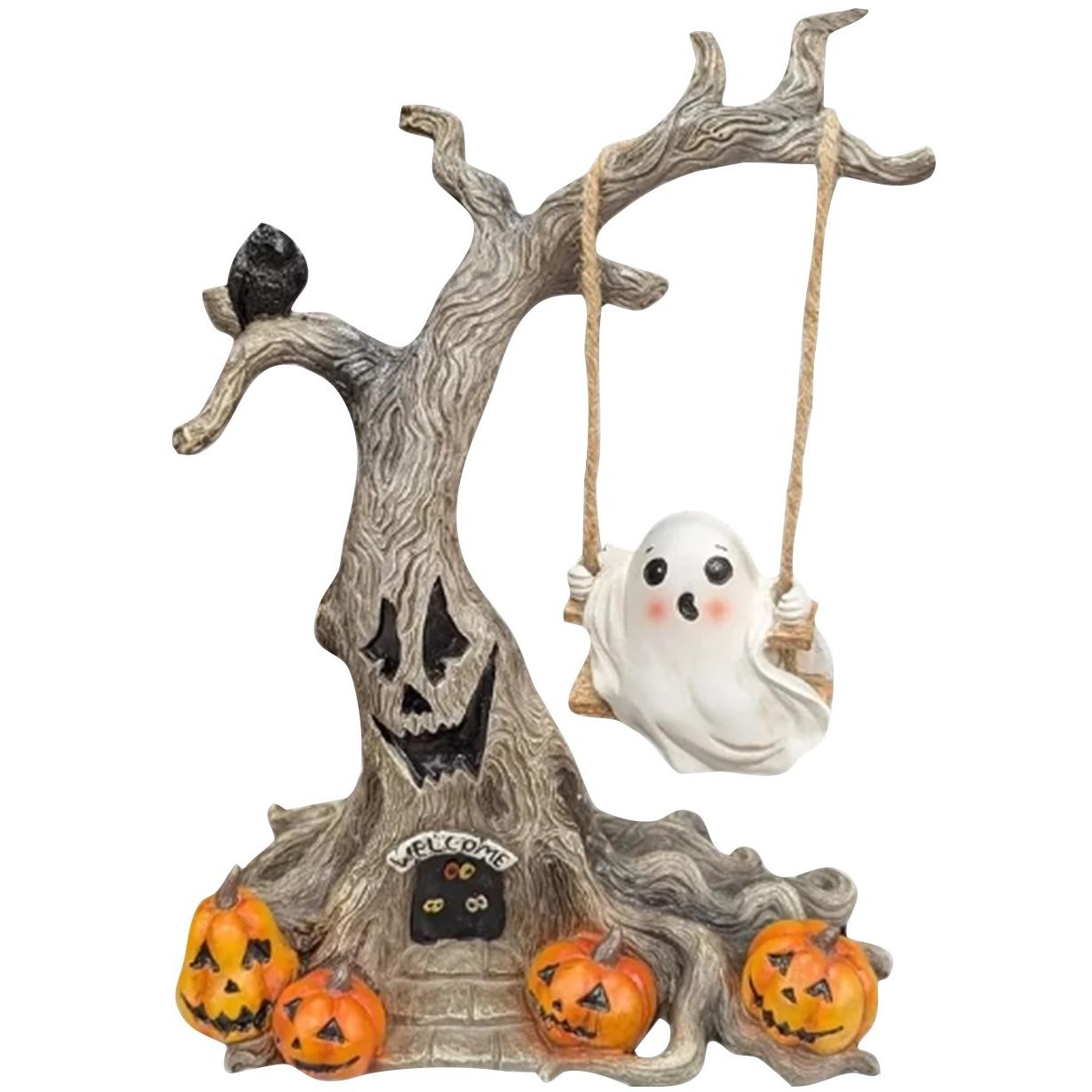 Ghost On A Swing - 6.7 Inches, Halloween Swing Figurine Cute Ghost ...