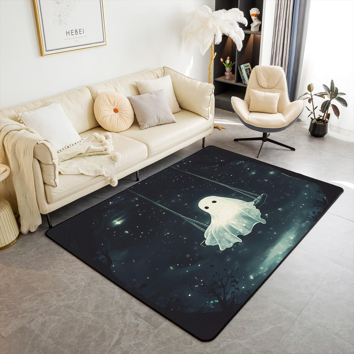 Ghost Swing Area Rug,Halloween Ghost Psychedelic Black Kids Adults Rugs ...