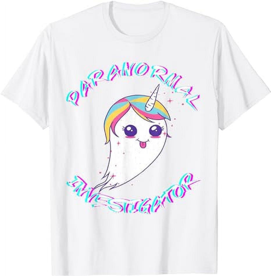 Ghost Unicorn Paranormal Investigator Cute Ghost Hunting white T-Shirt ...