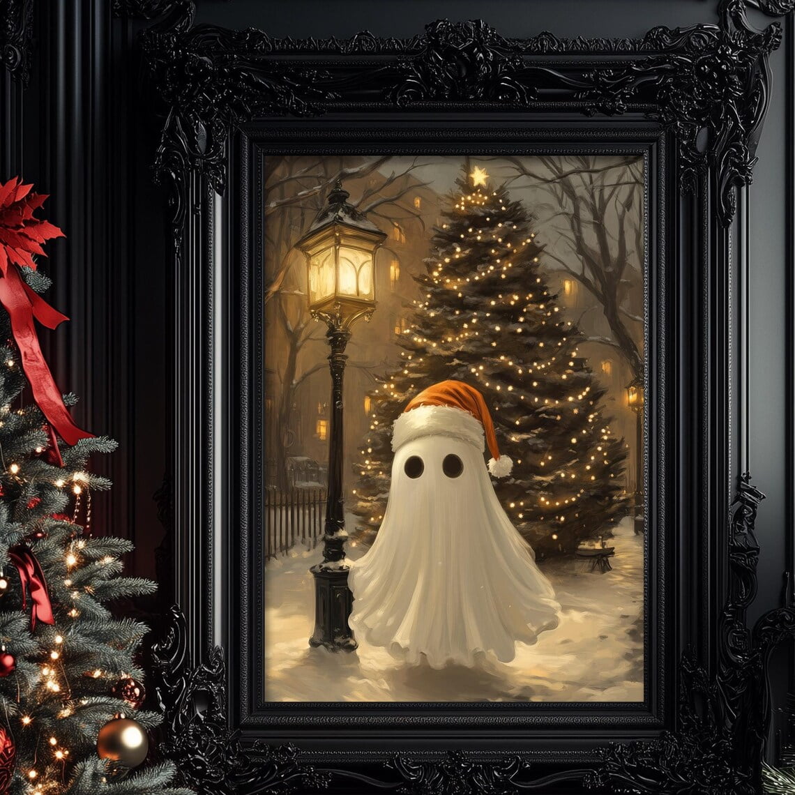 Ghost In Victorian Square Print, Dark Academia Vintage Oil Painting ...