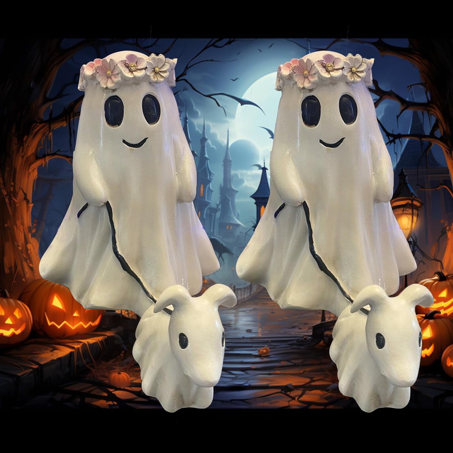 Ghost Walking Dog Statue, 2024 Halloween Ghost Dog Statue, Spooky Ghost ...