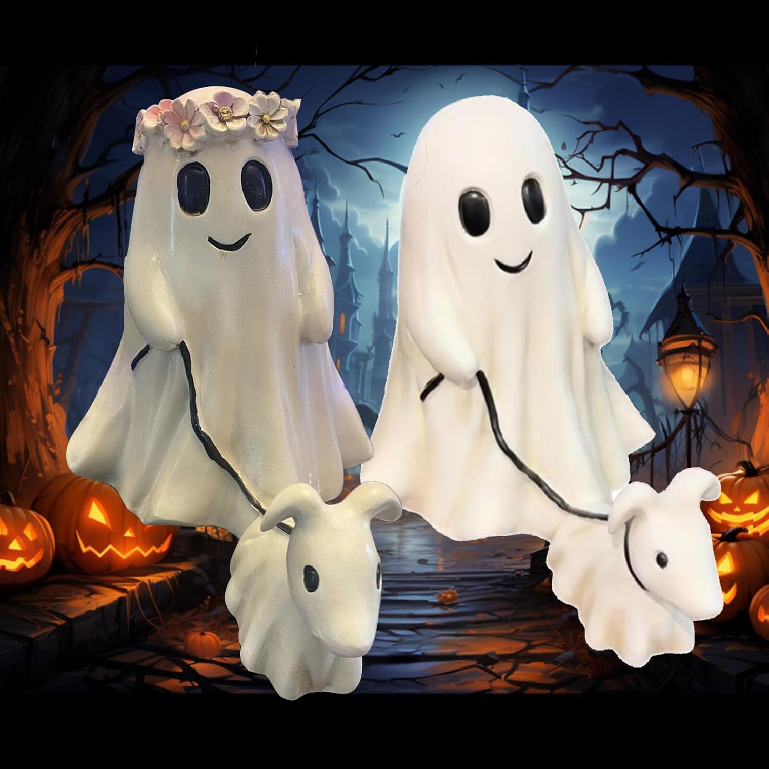Ghost Walking Dog Statue, 2024 Halloween Ghost Dog Statue, Spooky Ghost ...