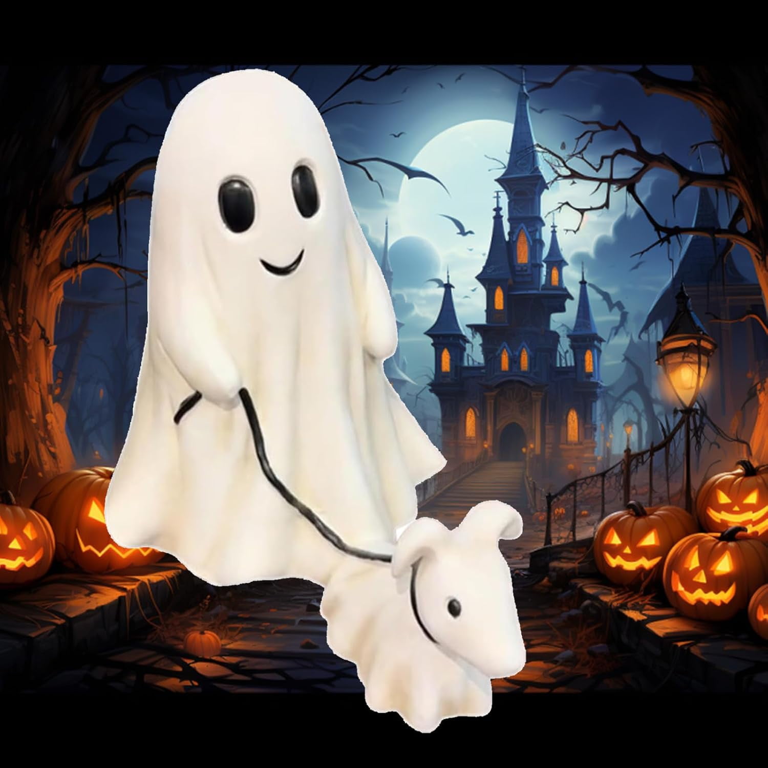 Ghost Walking Dog Statue, 2024 Halloween Ghost Dog Statue, Spooky Ghost ...