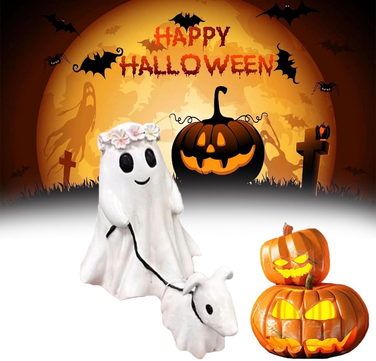 Ghost Walking Dog Statue,2025 Halloween Spooky Ghost Statue Decor,Ghost ...