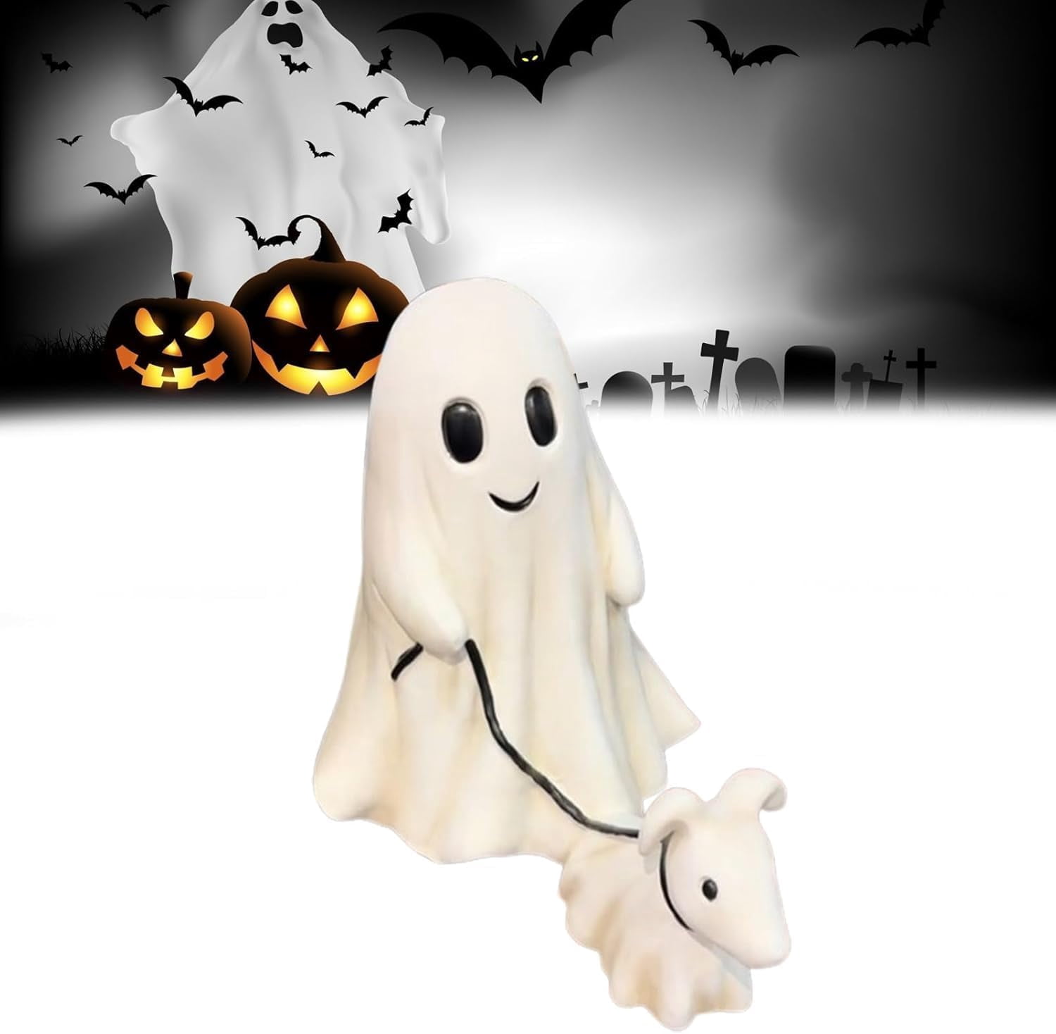 Ghost Walking Dog Statue, Ghost Walking His Ghost Dog, Halloween Ghost ...