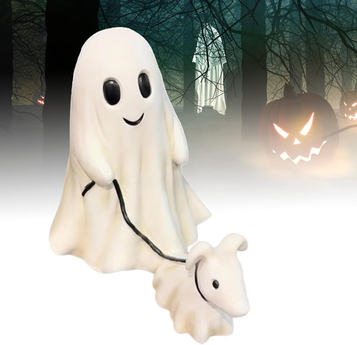 Ghost Walking Dog Statue, Spooky Ghost Dog Halloween Figurine ...