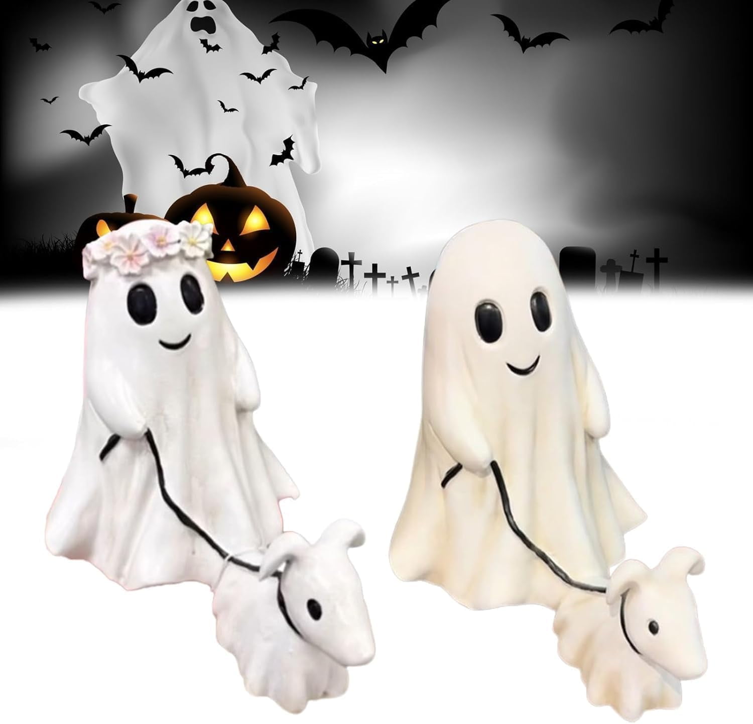 Ghost Walking Dog Statue, Spooky Ghost Dog Halloween Figurine ...