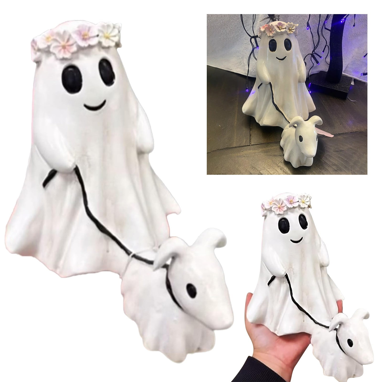 Ghost Walking Dog Statue, Spooky Ghost Dog Halloween Figurine ...