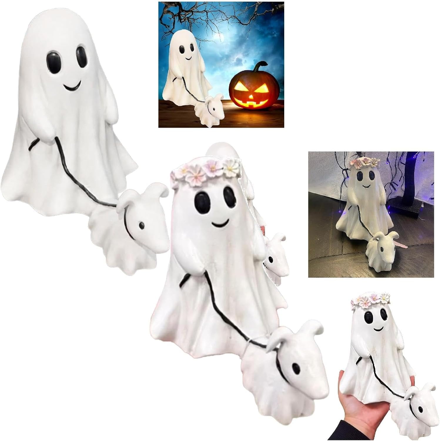 Ghost Walking Dog Statue, Spooky Ghost Dog Halloween Figurine ...