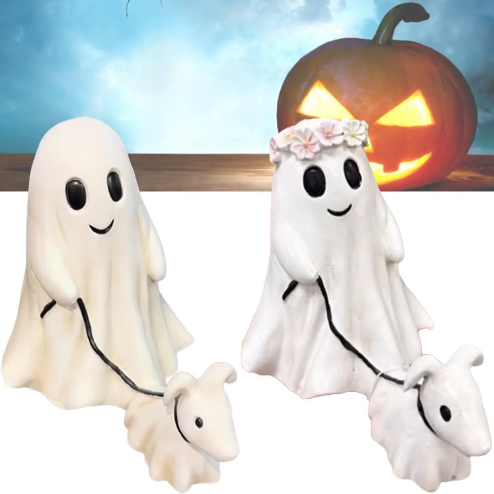Ghost Walking Dog Statue, Spooky Ghost Dog Halloween Figurine ...