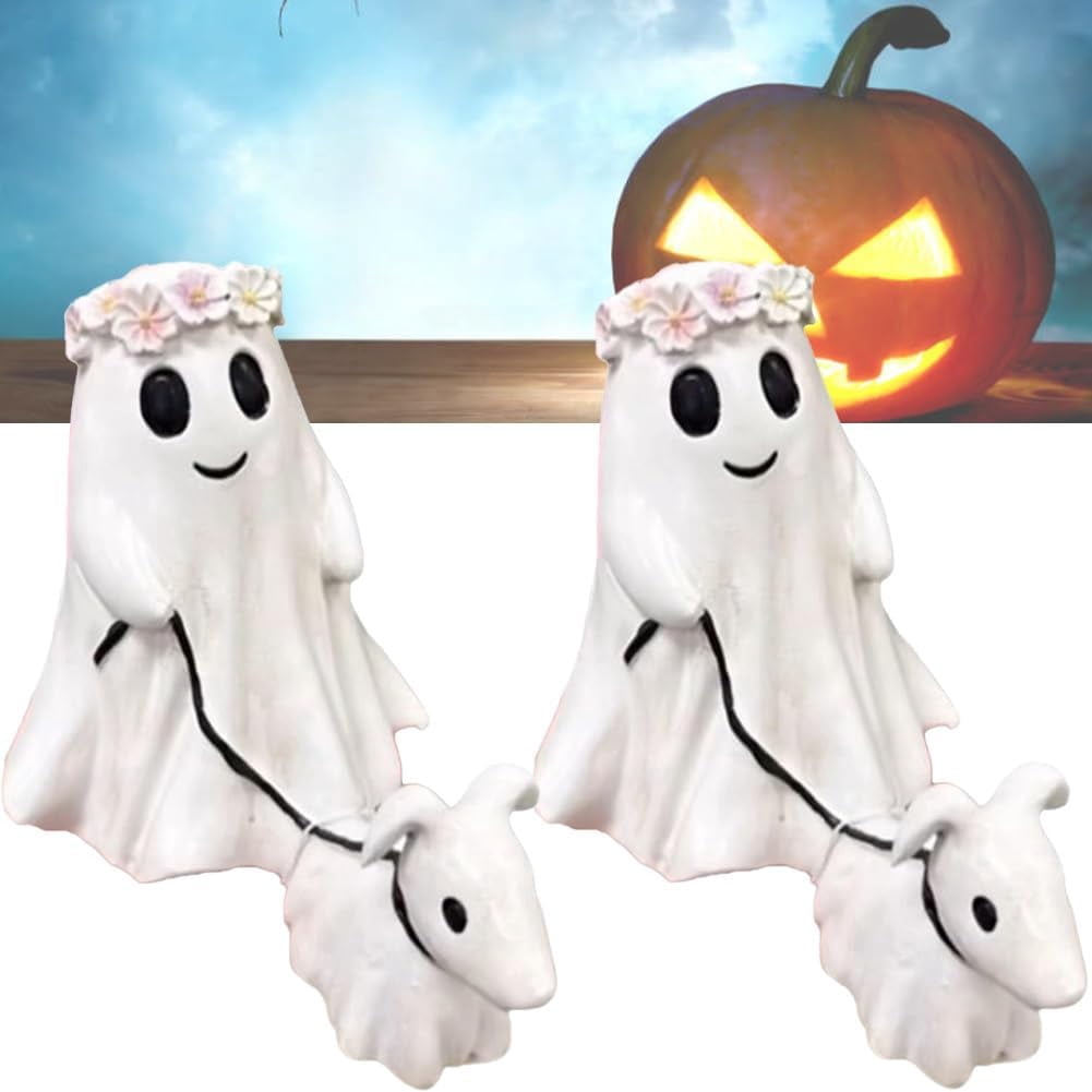 Ghost Walking Dog Statue, Spooky Ghost Dog Halloween Figurine ...