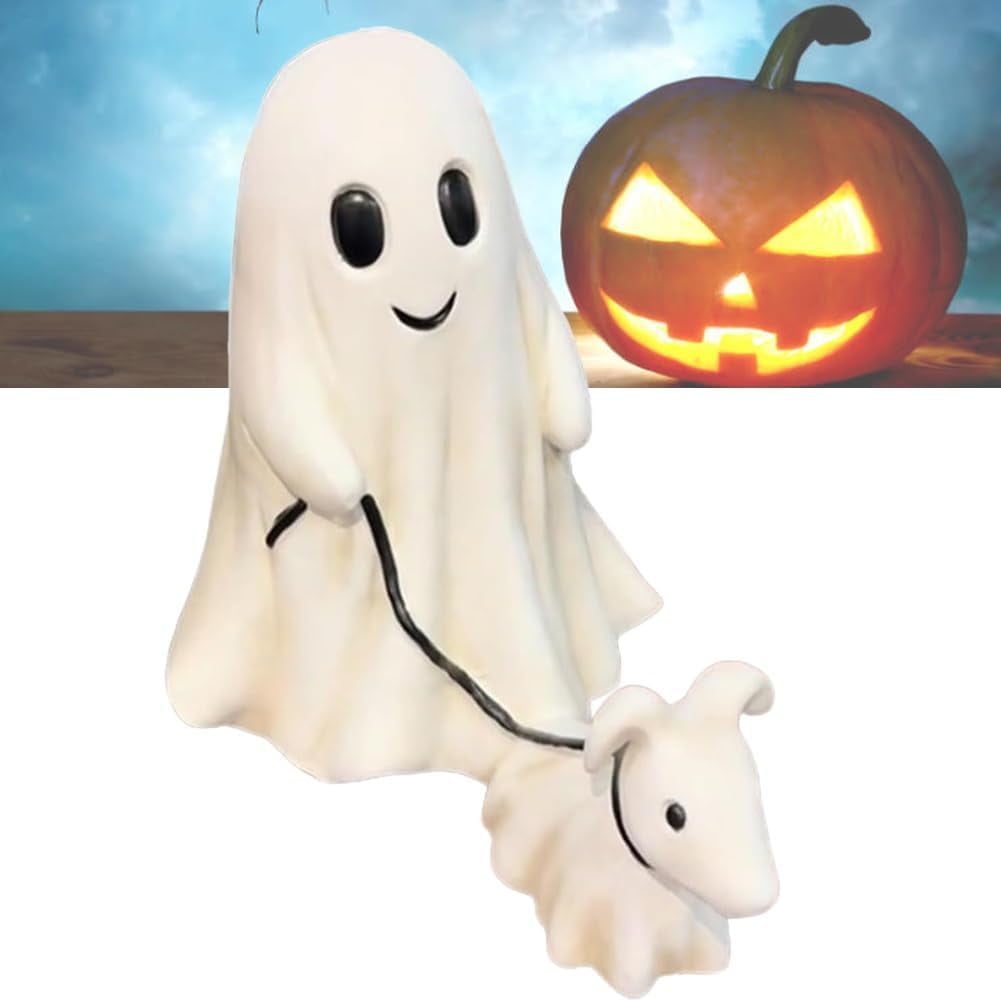 Ghost Walking Dog Statue, Spooky Ghost Dog Halloween Figurine ...