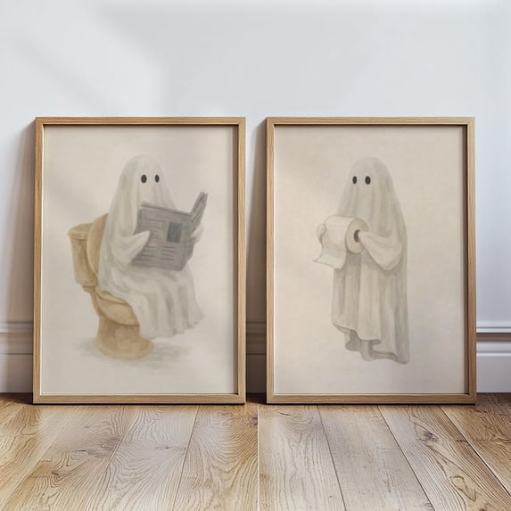 Ghost Wall Art Bathroom Reading Newspaper Housewarming Design Set 2 ...