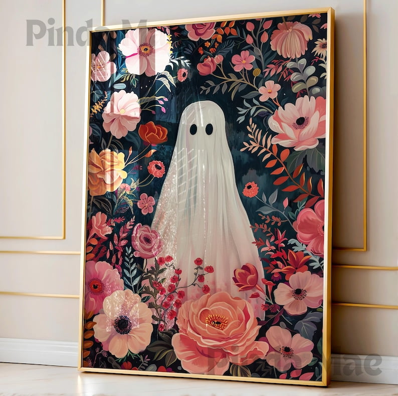 Ghost In Wildflowers Printable Wall Art Dark Romantic Cottagecore Ghost ...