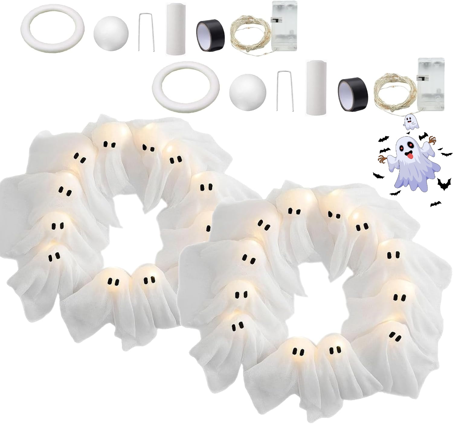 Ghost Wreath for Door, Halloween DIY Ghost Wreath, Halloween Ghost 12 ...