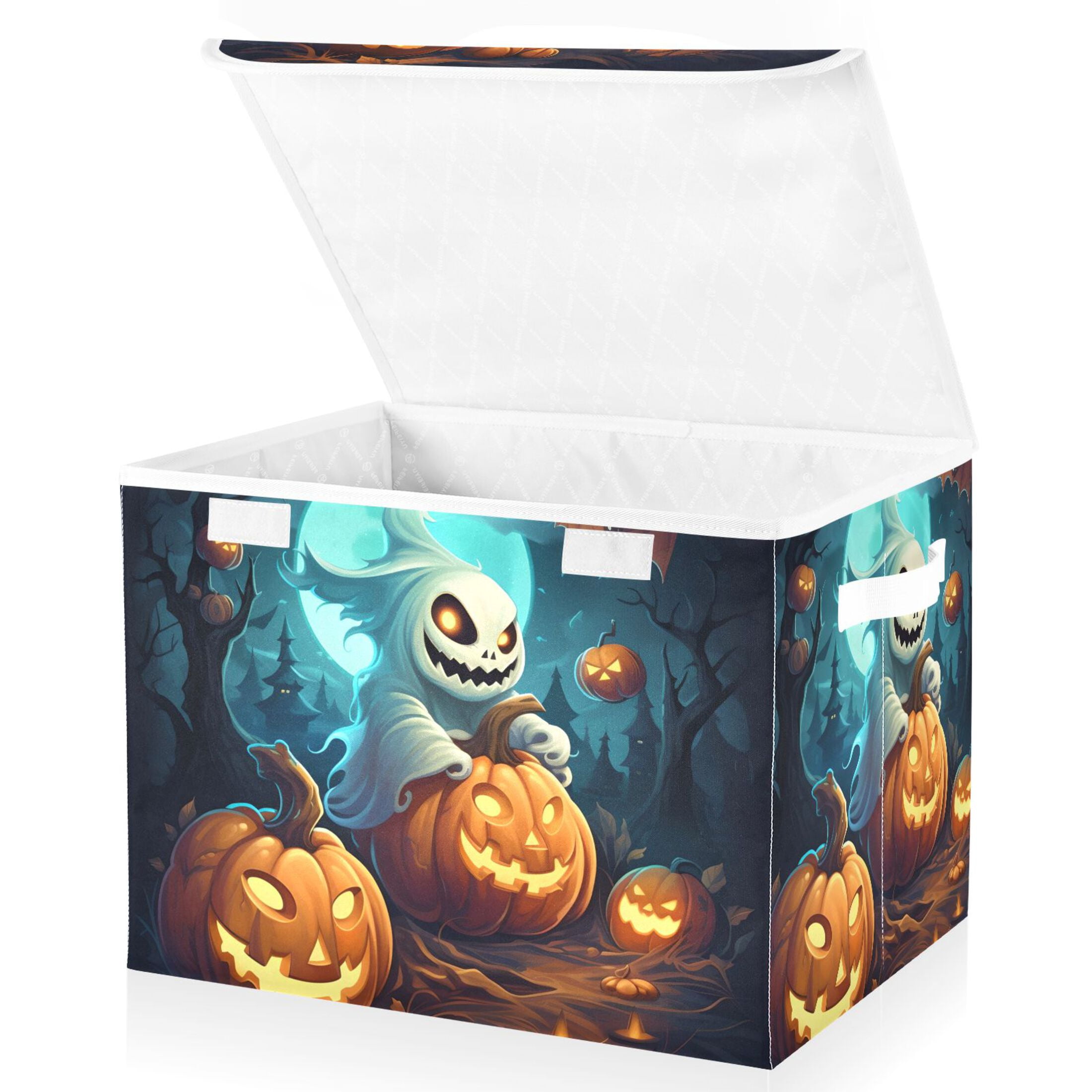 Ghost and Pumpkins Large Lidded Bin Foldable Storage Baskets Boxes ...