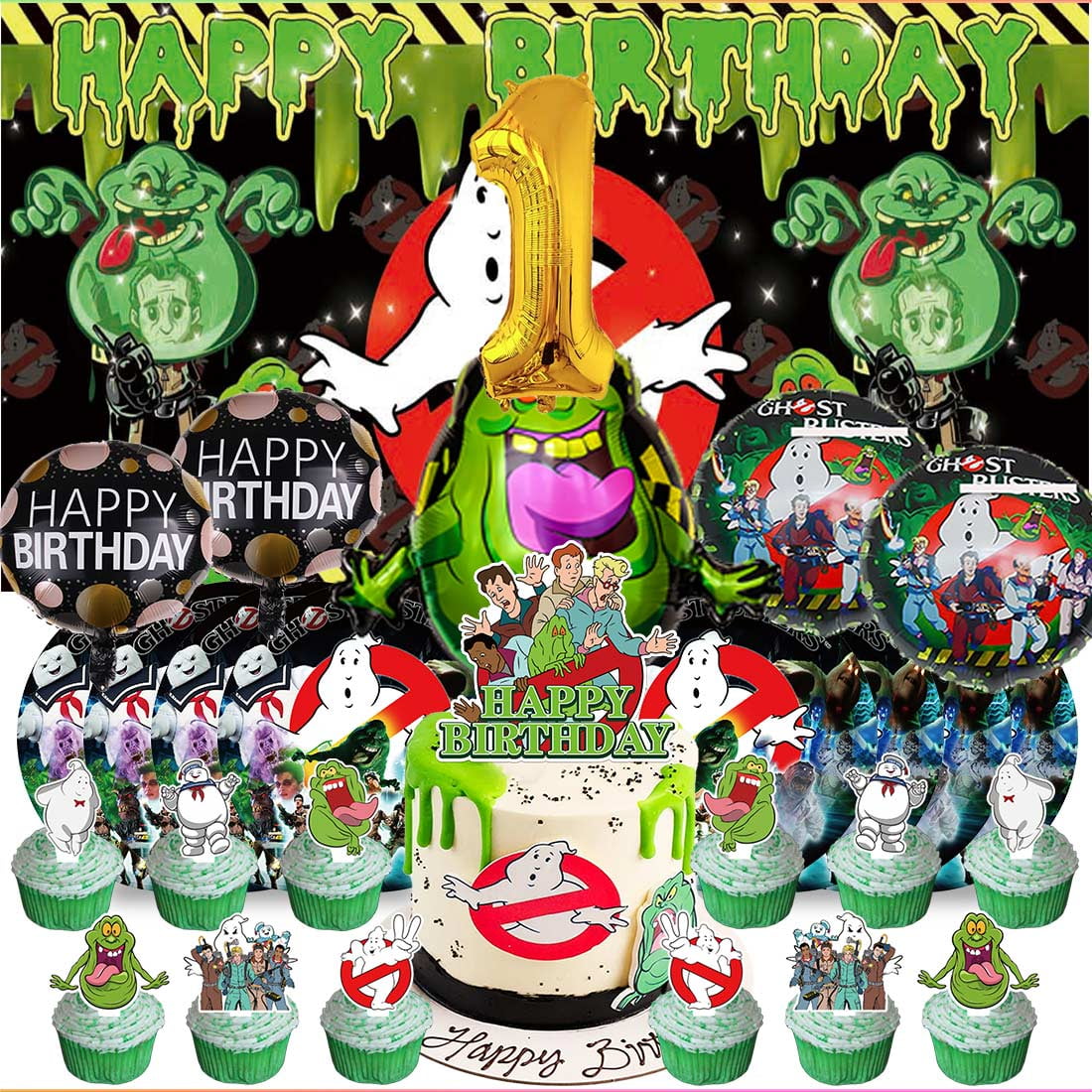 Ghostbusters 1st Tableware Balloons Cake Toppers Backdrop Banner ...