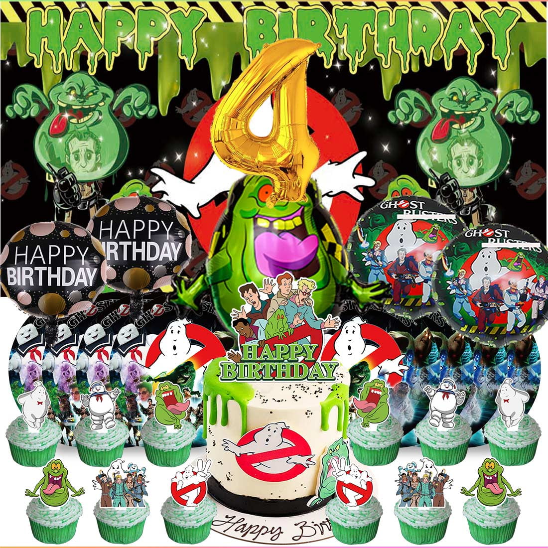 Ghostbusters 4th Tableware Balloons Cake Toppers Backdrop Banner ...
