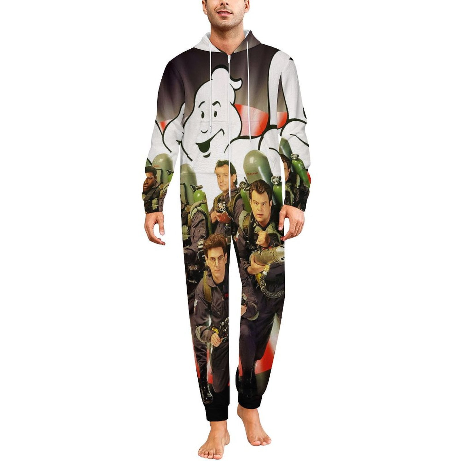 Ghostbusters Men's Hooded Jumpsuit Onesie Pajamas Cozy Zip Up One Piece ...