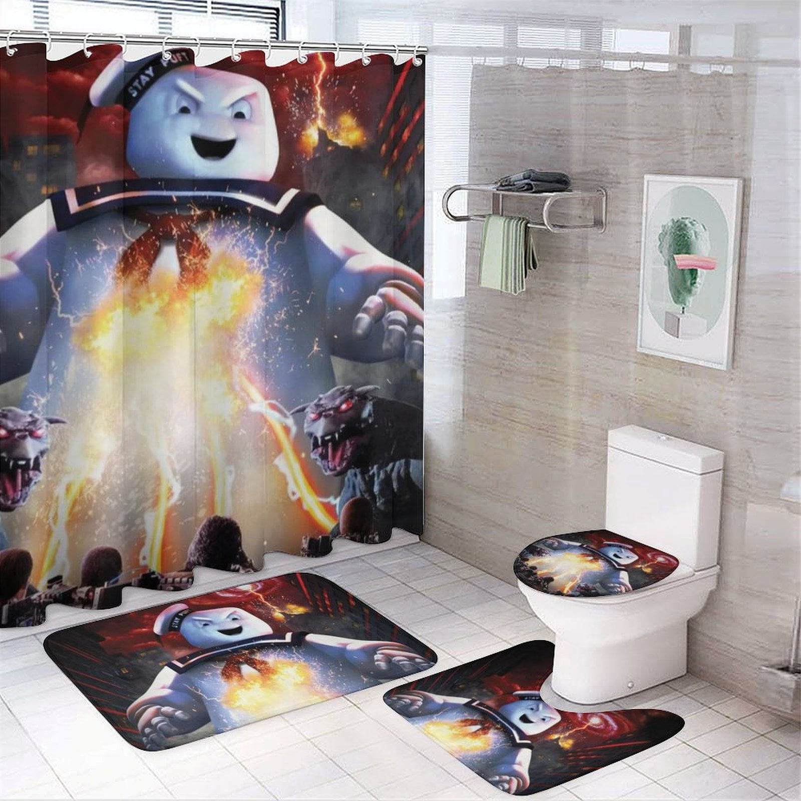 Ghostbusters Stay Puft Marshmellow 4PCS Bathroom Sets Shower Curtain ...